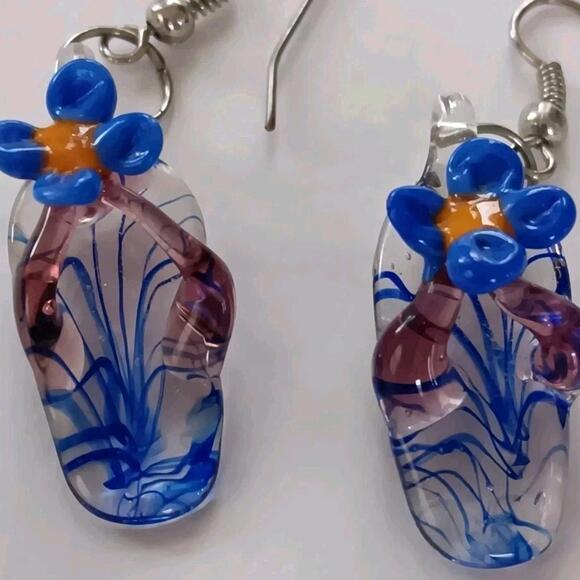 Jewelry | Dennis East Art Glass Flip Flops With Tropical Flowers ...